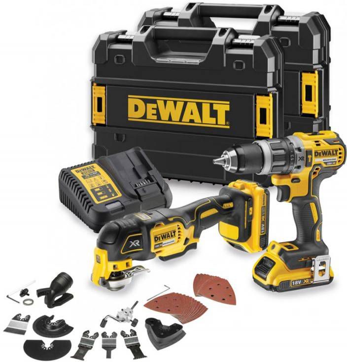 Dewalt DCK208D2T 18V Li-Ion accu klopboor-/schroefmachine (DCD796)&Multitool (DCS355) incl. 35 ...
